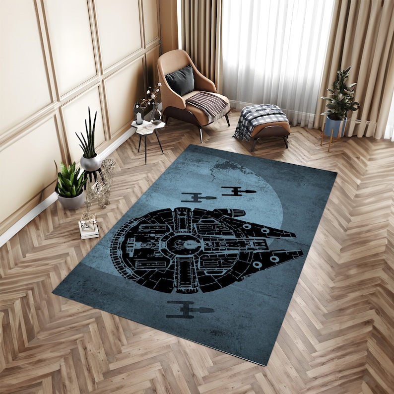 Starwars Rug, Star Wars Rug, Millenium Falcon Rug, Space Ship Rug, Kids ...