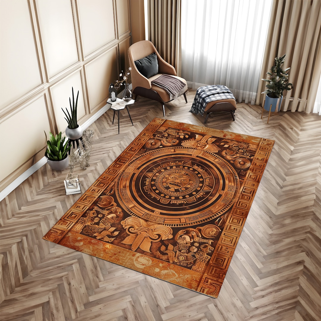 Mayan Theme Rug, Tibet Pattern Rug, Aztec Motifs Rug, Ancient Rug, Area ...