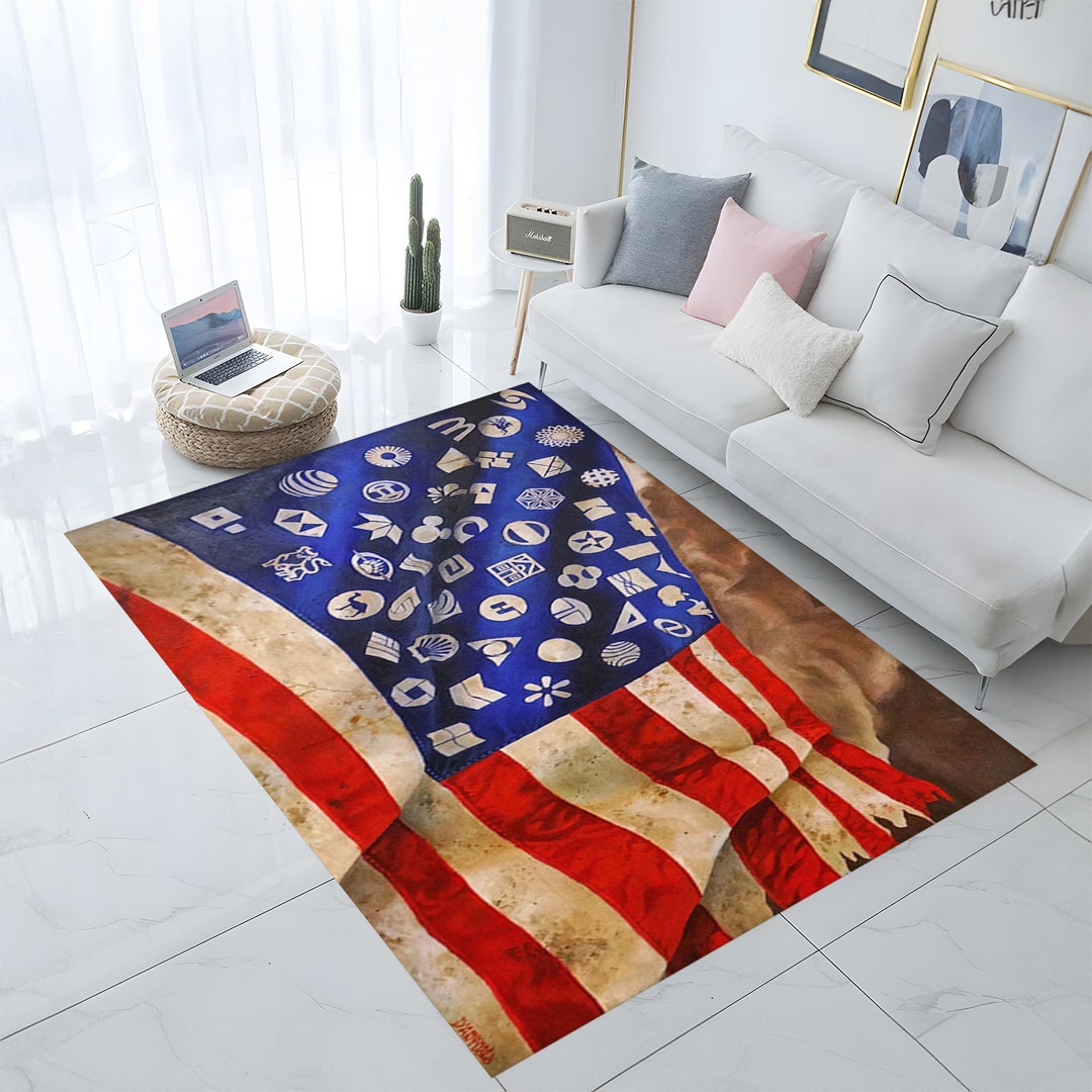 USA Flag Rug, United States Flag, USA Famous Logos, Living Room Rugs ...