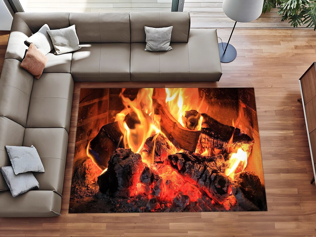 Fire Place Decor, Fire Rug, Winter Theme Rug, Cool Decor, Living Room ...