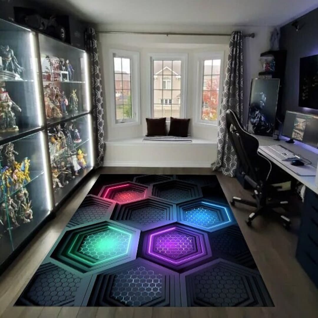 Honeycomb Rug Neon Look Rug Gamer Rug Gaming Room Rug - Etsy