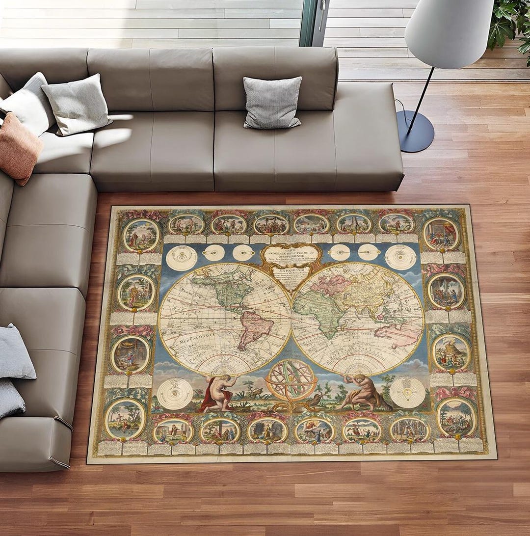 World Map Rug, Orbis Terrarum Map, Office Rug, Ancient Rug, Old Times ...