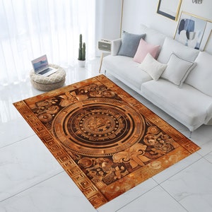 Mayan Theme Rug, Tibet Pattern Rug, Aztec Motifs Rug, Ancient Rug, Area ...