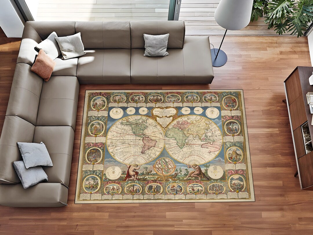 World Map Rug, Orbis Terrarum Map, Office Rug, Ancient Rug, Old Times ...