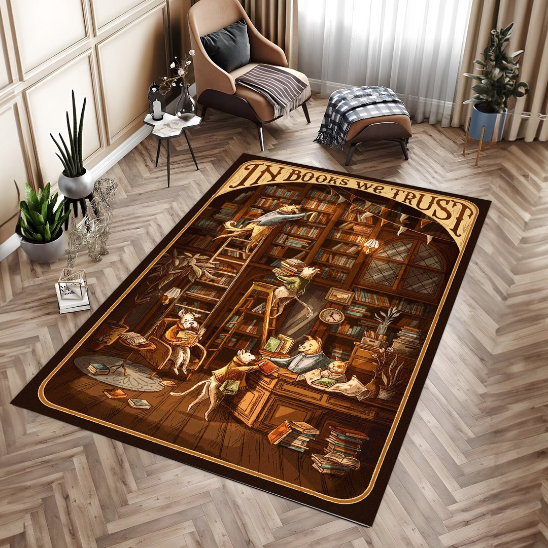 Book Rug, Library Rug, in Books We Trust, Study Rug, Living Room Rug ...