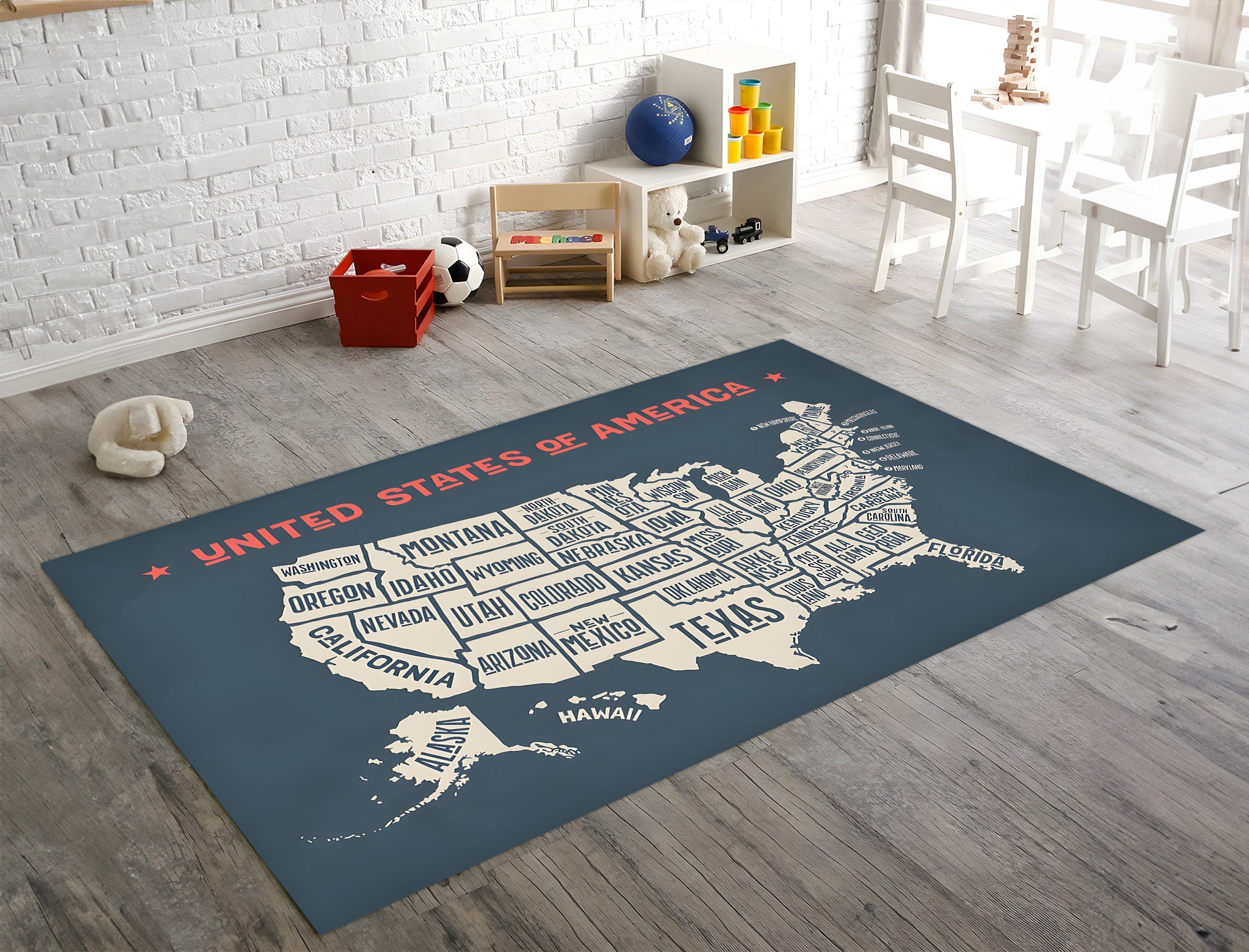 USA Map Rug, States Map, USA Cities Rug, Office Rug, America Theme Rug ...