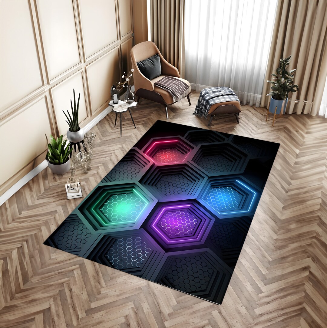 Honeycomb Rug, Neon Look Rug, Gamer Rug, Gaming Room Rug, Gamer Teppich ...