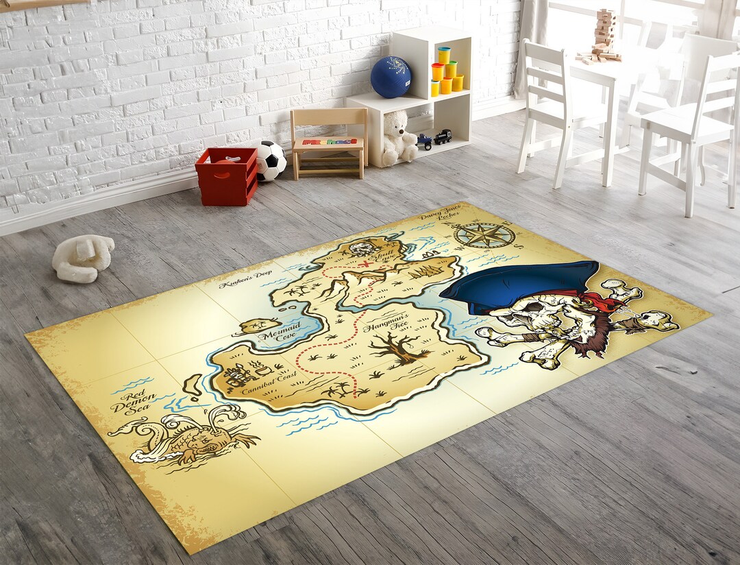 Treasure Map Rug, Ship Rug, Pirate Rug, Brown Room Carpet, Boys Room ...