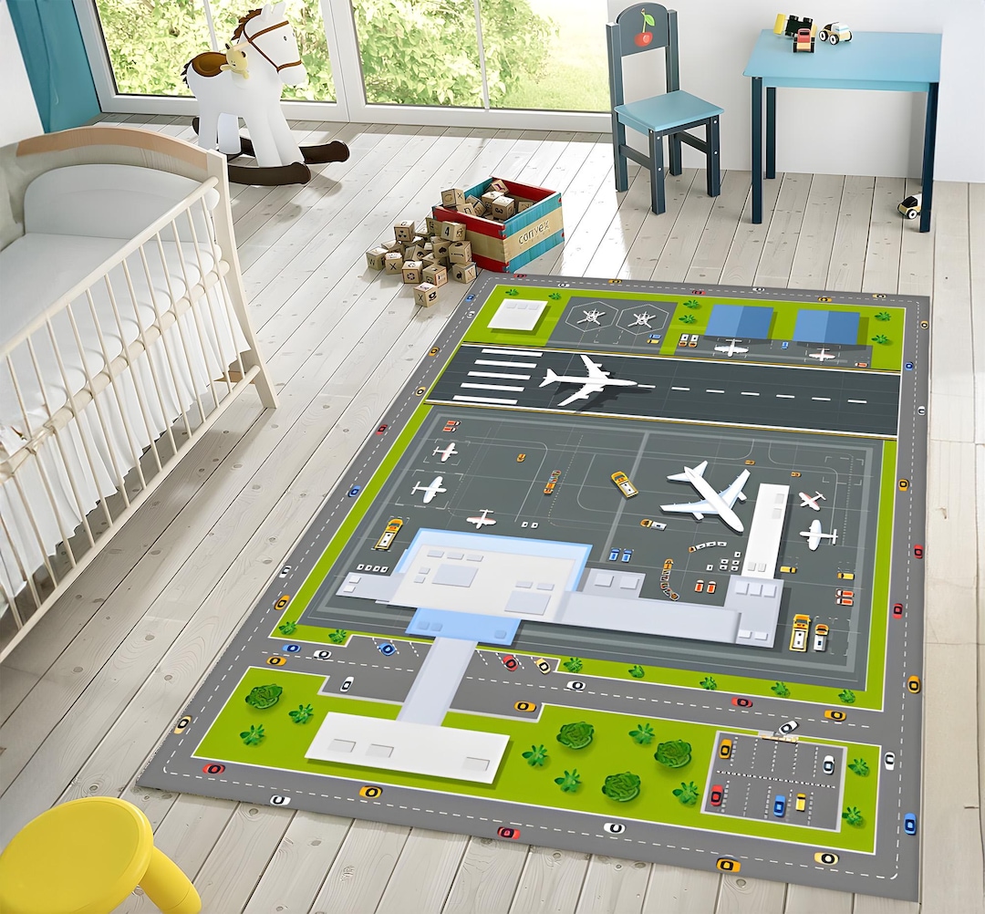 Runway Rug, Airport Rug, Plane Rug, Game Area Mat, Aviation Rug, Kids ...