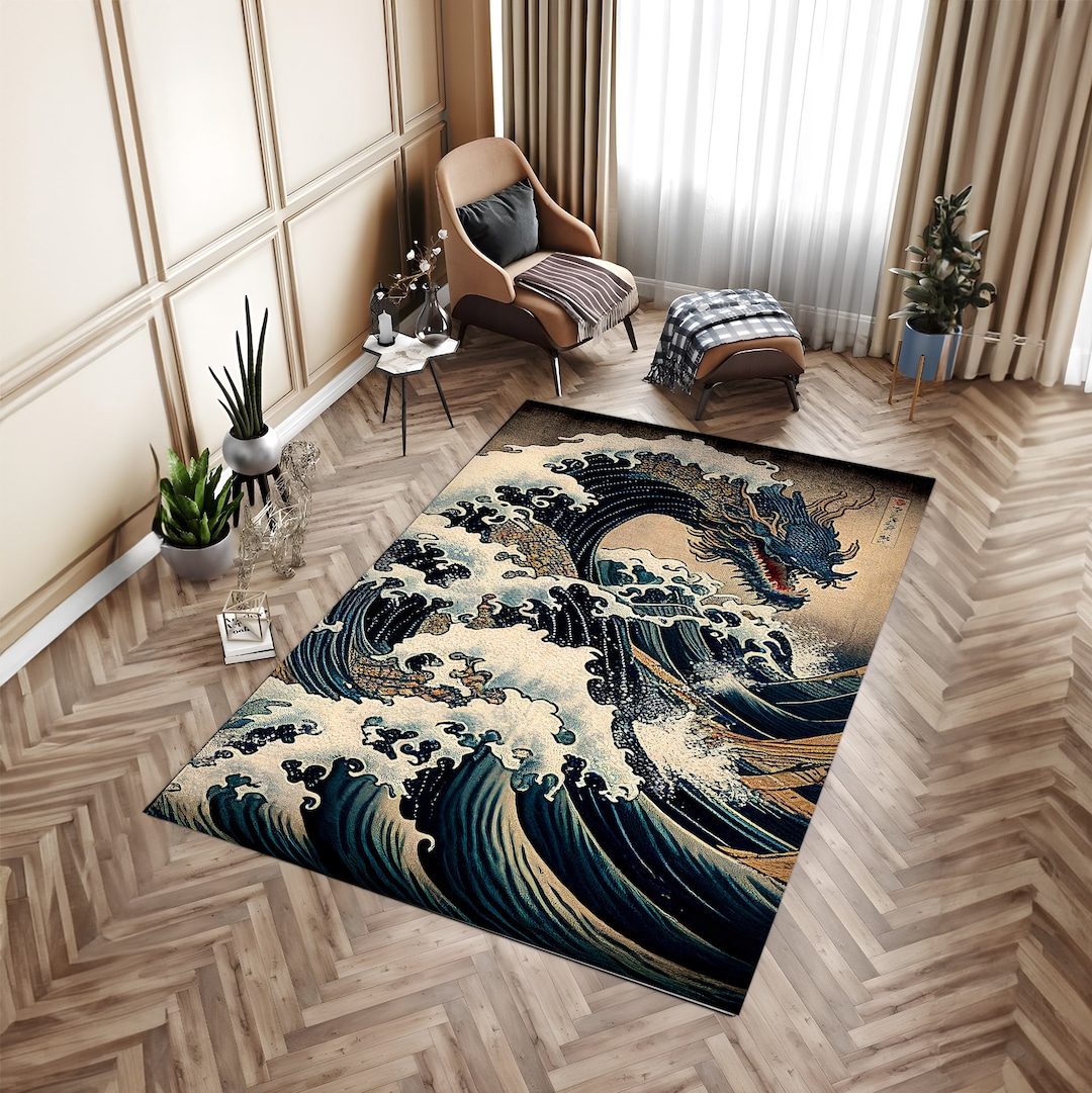 Japanese Wave Rug, Dragon Rug, Dragon Sea Rug, Wave Picture Decor ...