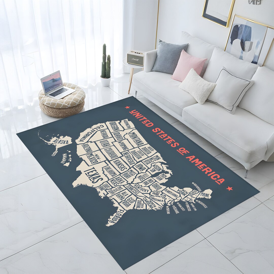 USA Map Rug, States Map, USA Cities Rug, Office Rug, America Theme Rug ...
