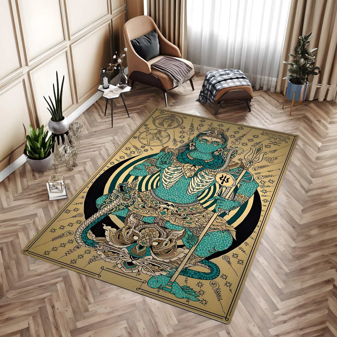 Basilisk Rug, Snake Pattern Rug, Tiger Rug, Indian Motifs Rug, Pagan Theme Rug, Modern Art Room ...