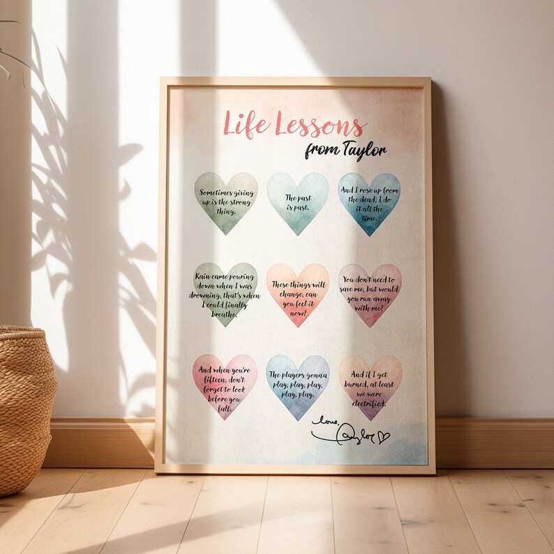 Life Lessons From Taylor Swift Lyrics Print, Swiftie Wall Art, Swiftie ...