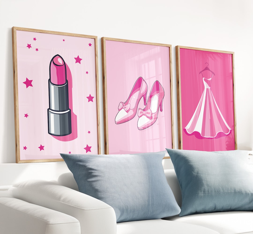 PINK Wall Art Barbie Wall Gallery Set of 3 Barbie Gallery Wall Print ...