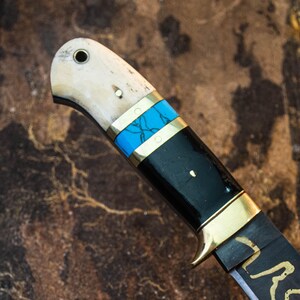 Handmade Hunting Knife: Copper Line, Full Tang, Cow Leather Sheath - Etsy