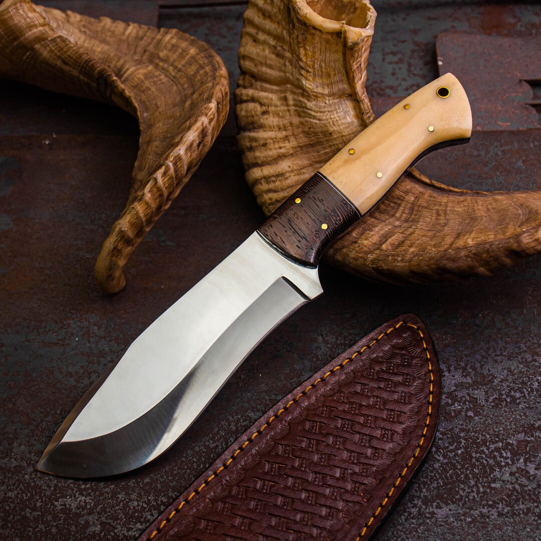 Handmade Hunting Knife: Forged Blade, Wengi Wood Camel Bone Handle ...
