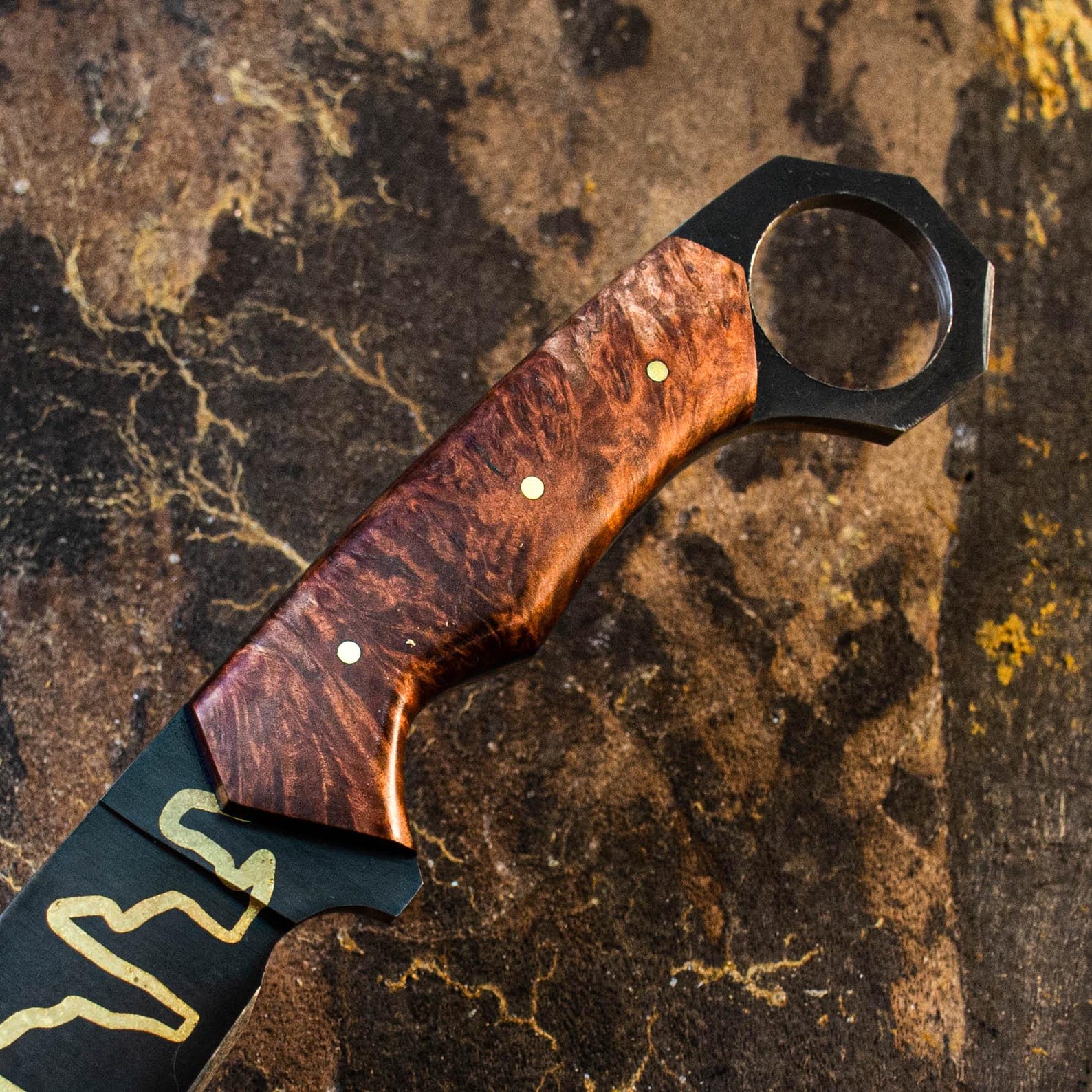 Handmade Full Tang Hunting Knife: Polished Blade, Copper Line, Burl ...
