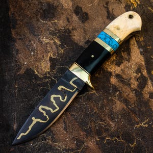 Handmade Hunting Knife: Copper Line, Full Tang, Cow Leather Sheath - Etsy
