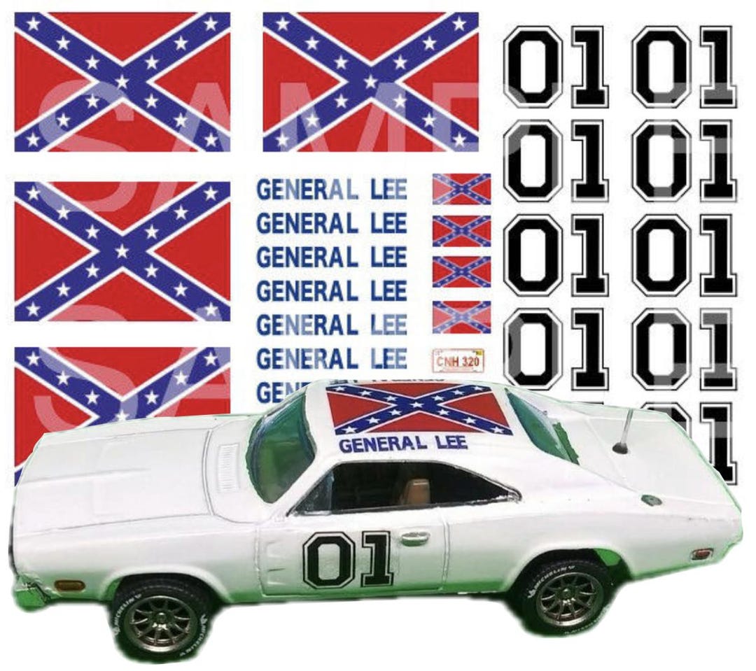 1/64 Scale General Lee Water Slide Decals for Hot Wheels White Cars ...
