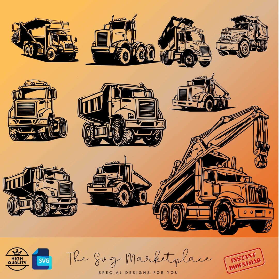 Construction Truck SVG Bundle, Set of 10 Designs, Builder Gifts, Large ...