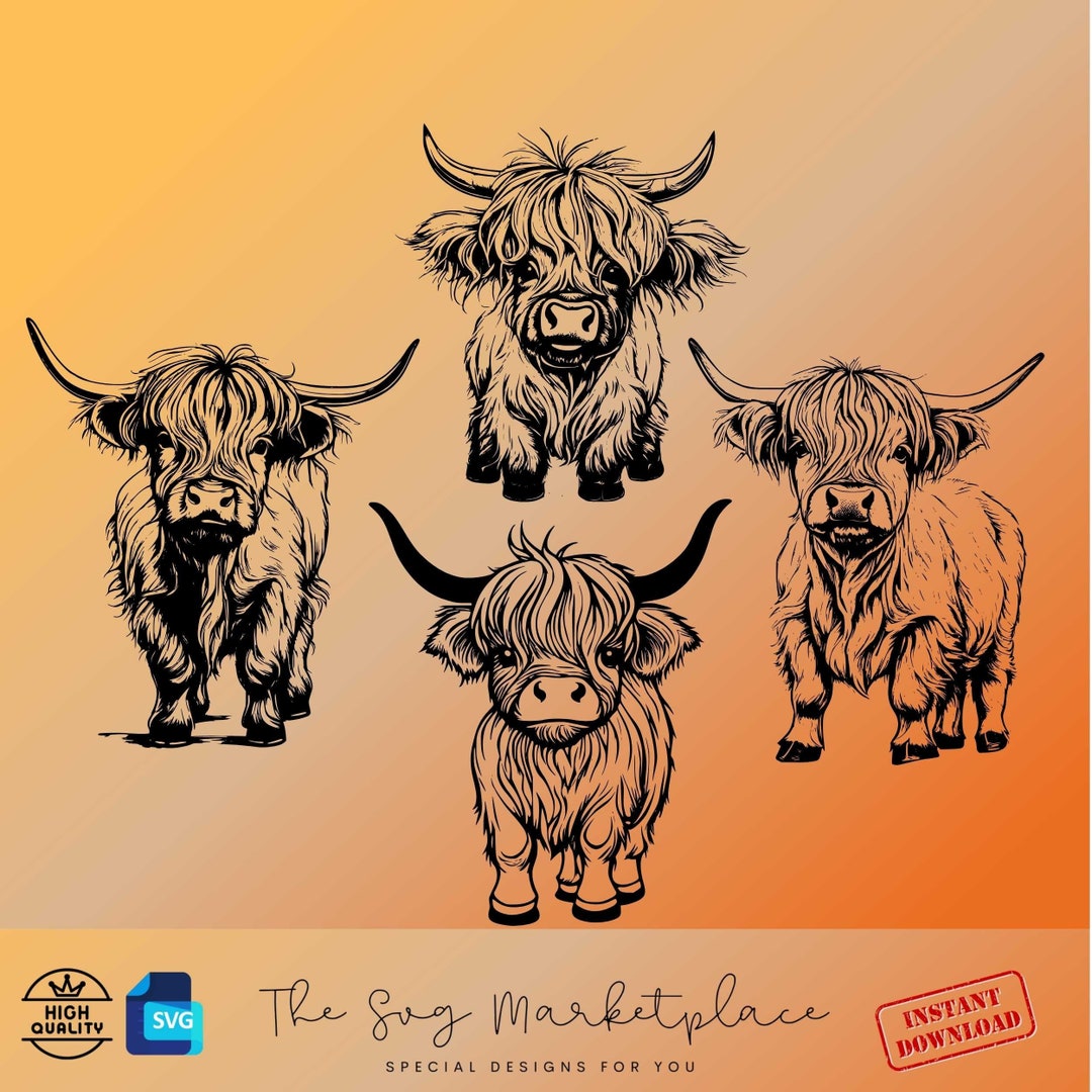 Highland Cow SVG Files - Charming Village Life Illustrations - Peasant ...