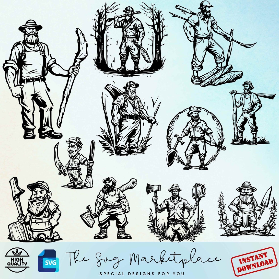 Woodcutting Man SVG & PNG Bundle 11 Detailed Lumberjack Designs for ...