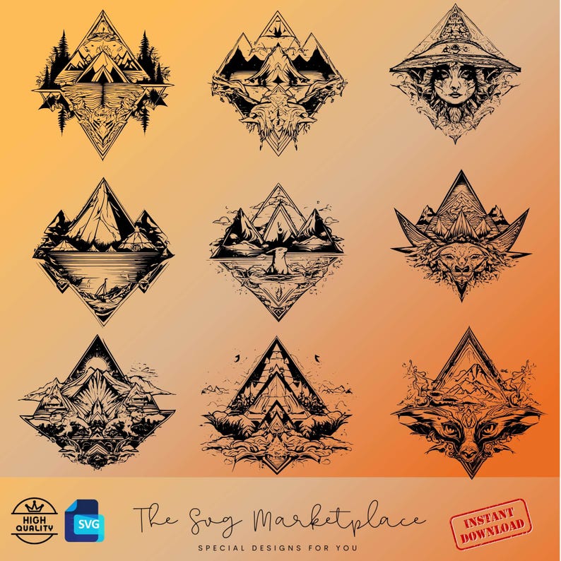 9 Pyramid Pattern SVG Designs - Geometric Pyramid Shapes for Crafting ...