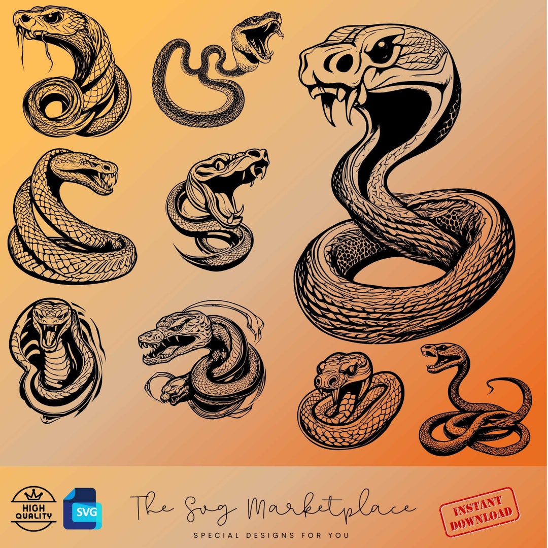 9 Feeling Snake SVG & PNG Bundle, Hissing Snake Clipart, Poisonous Reptiles Design Files ...