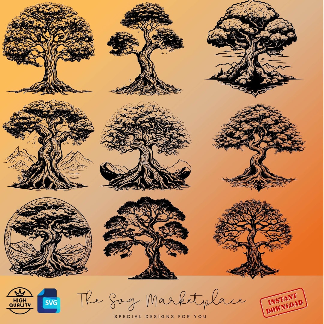Methuselah Trees SVG Designs 9-pack, Unique American Tree and Flower ...