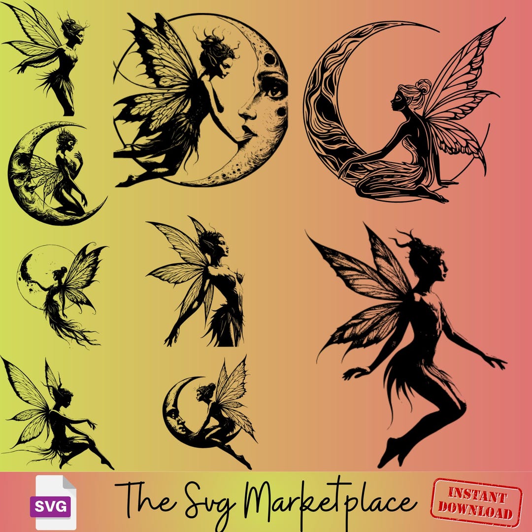 Fairy Moon SVG Bundle 9 Mystical Fairy Moon Celestial Svg, Moon Phase ...