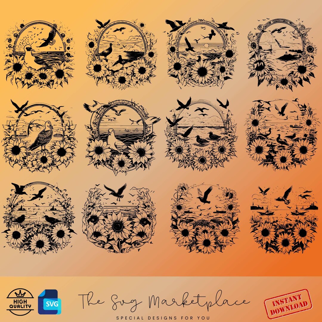 Sunflower & Seagull SVG Bundle - 12 Unique Designs for Crafting and DIY ...