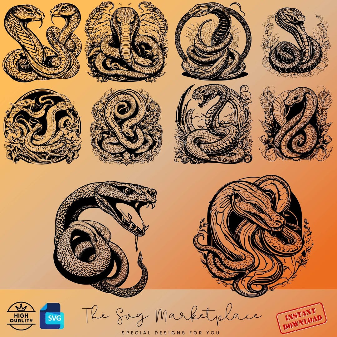 Cobra Snake SVG Bundle, Tribal Snake SVG Pack, Venomous Reptile SVG ...
