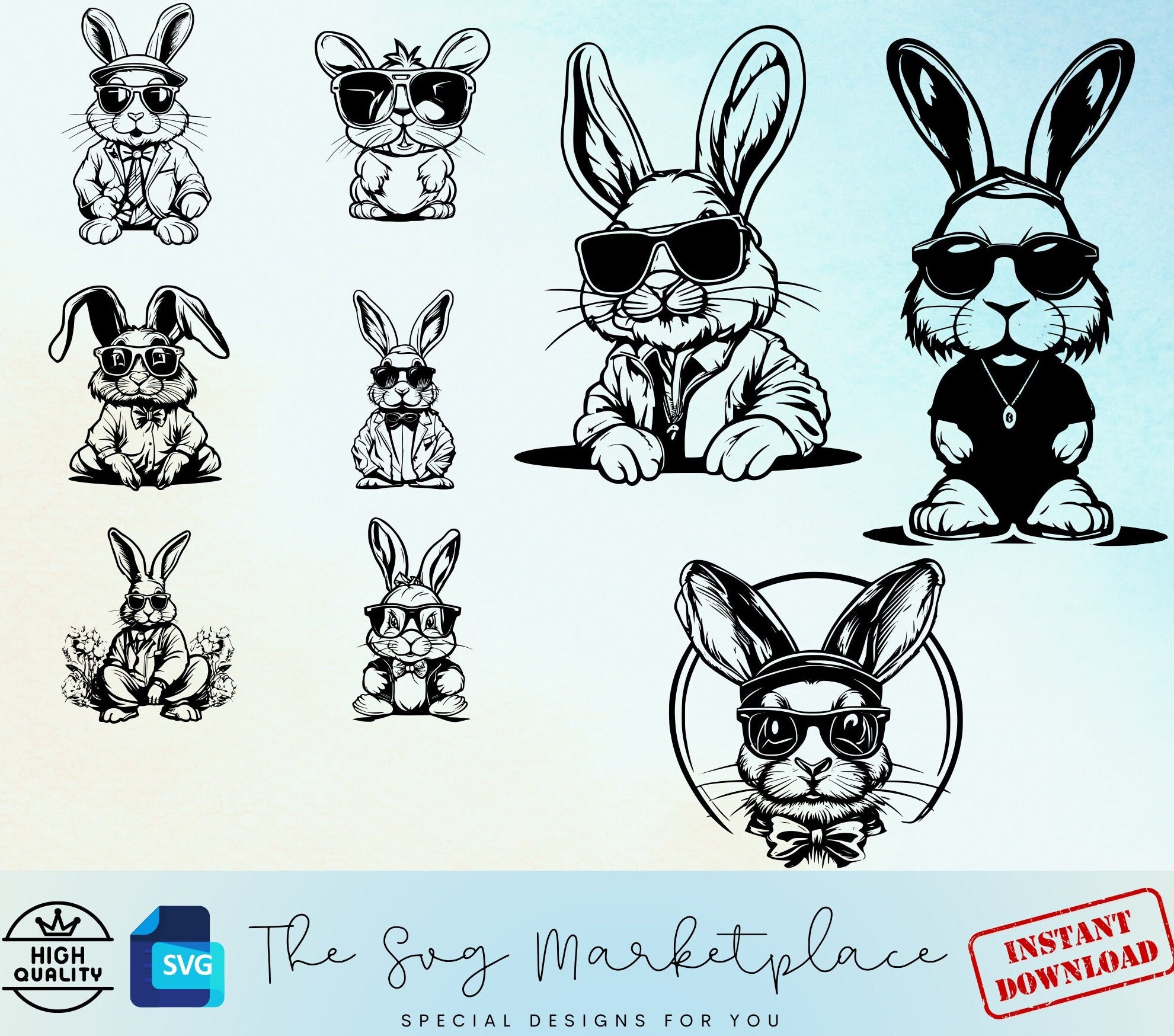 9 Pieces Rabbit With Sunglasses Bunny Sunglasses Svg Bunny Svg easter ...