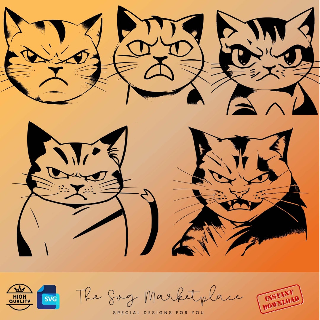 Angry Face Cat SVG and PNG Files - Perfect for Crafts, Apparel, and ...