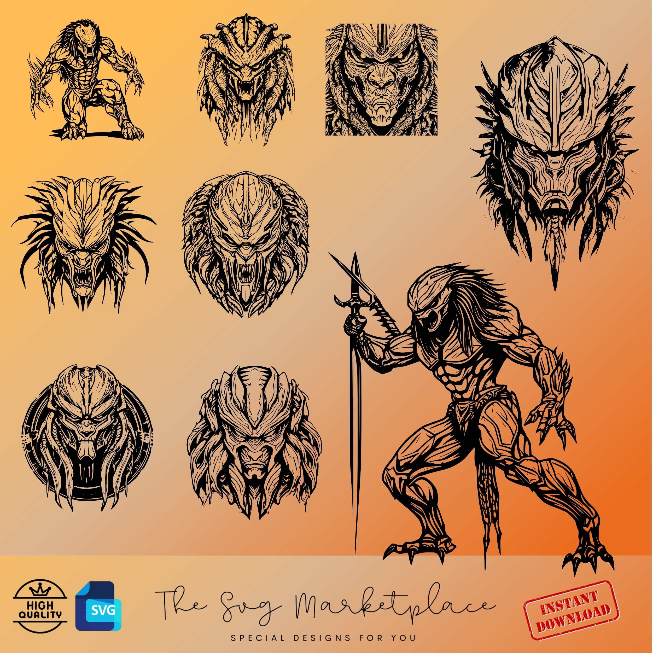 Predator SVG PNG Set, 9 Hunting Predator Designs for DIY Crafts ...