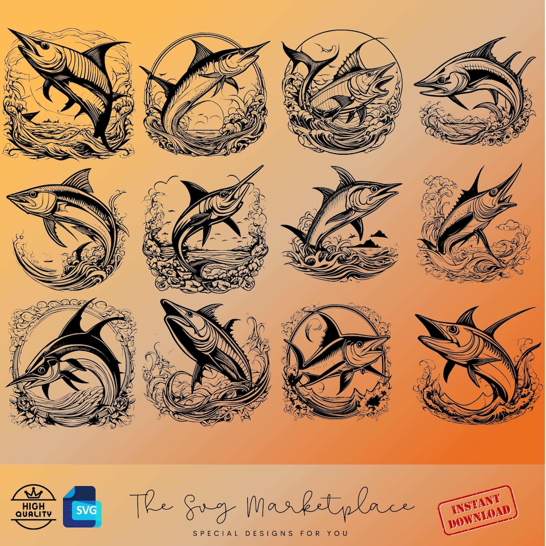 Swordfish SVG Bundle – 12 Unique Swordfish Designs for Crafting ...