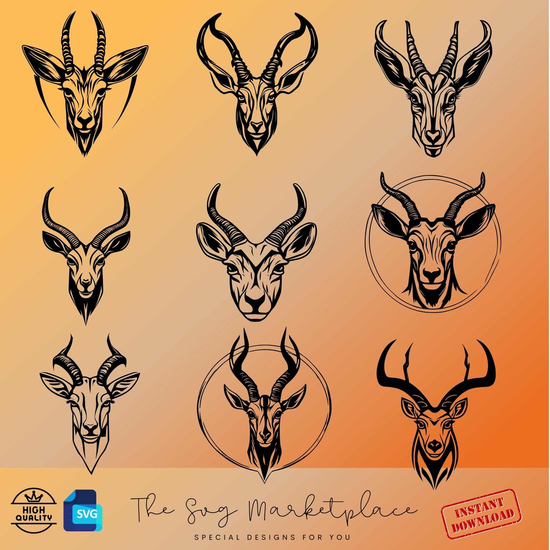 Antelope Head SVG PNG Bundle – 9 Wildlife Designs - Etsy