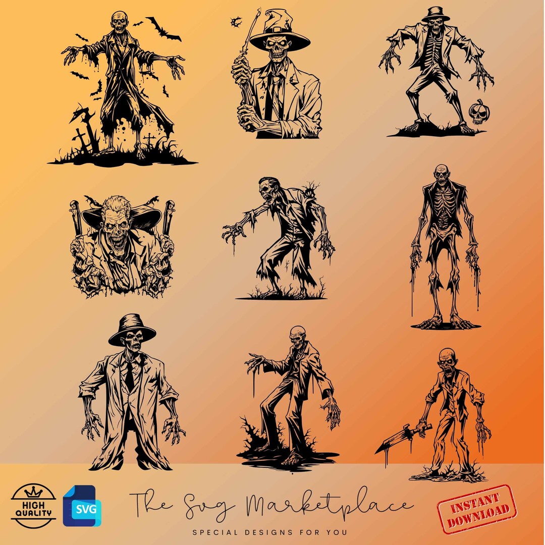 Zombie SVG/PNG Bundle – 9 Piece Halloween Clipart (digital Download) - Etsy