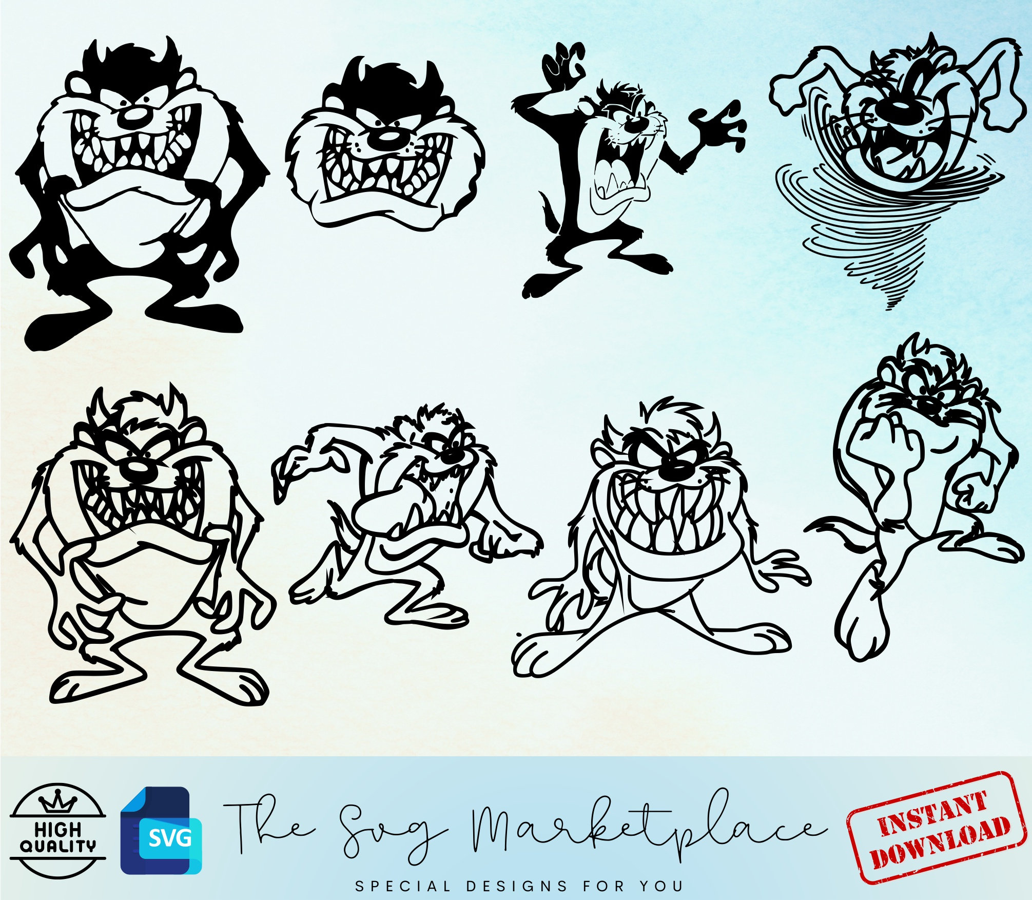 Tasmanian Devil SVG - Wildlife Silhouette, Angry Face SVG, Digital ...