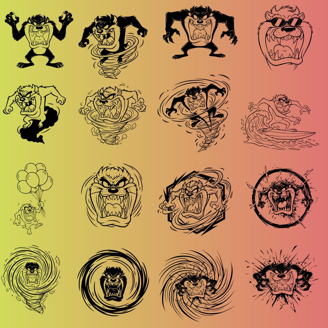 Tasmanian Devil Svg Bundle, Taz Designs, Looney Tunes Style Line Art ...