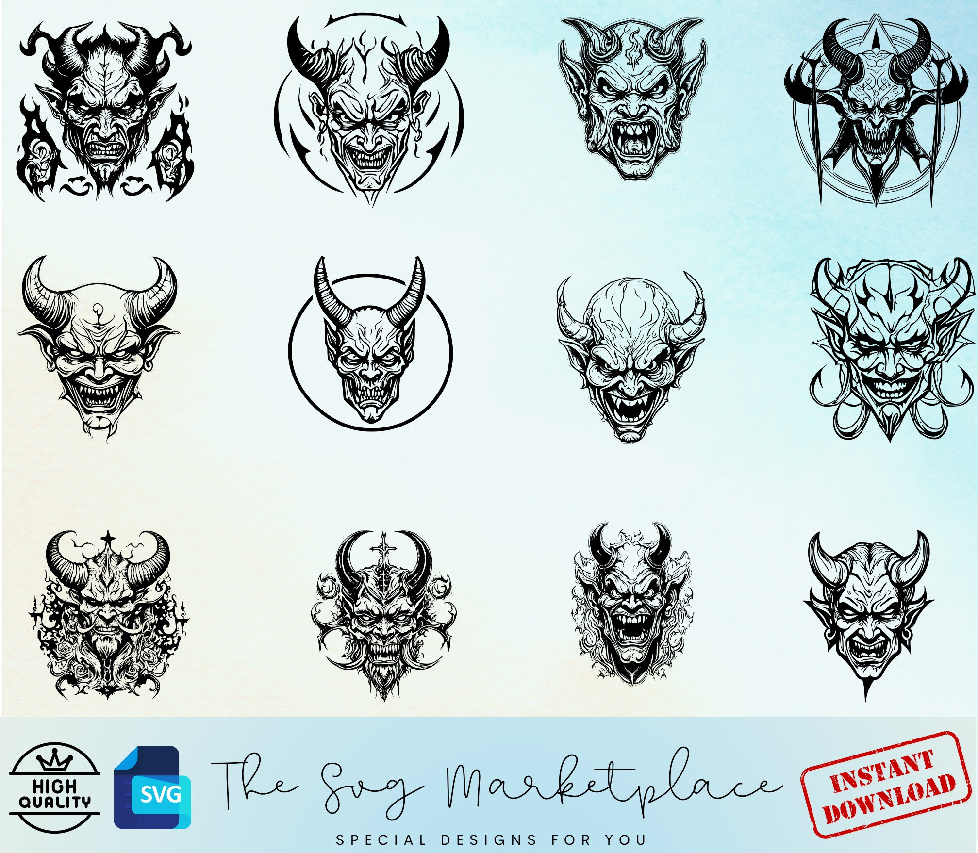 12 Pieces Sinfully Good Devil Face SVG and PNG Files ,DEVIL Project Svg,demon Svg,devil Svg ...