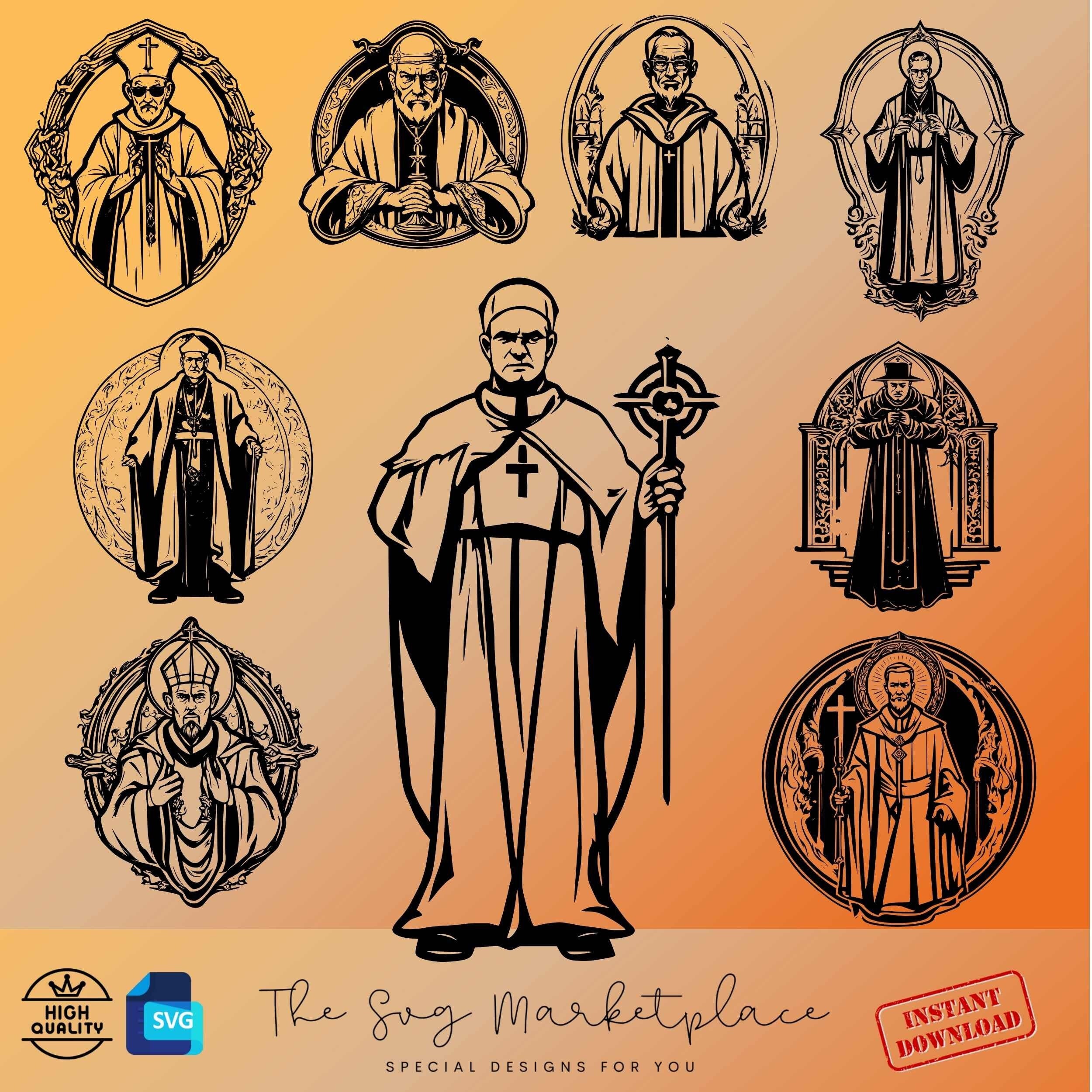 Priest SVG & PNG Design Bundle - 8 Unique Clergy Illustrations, Perfect ...