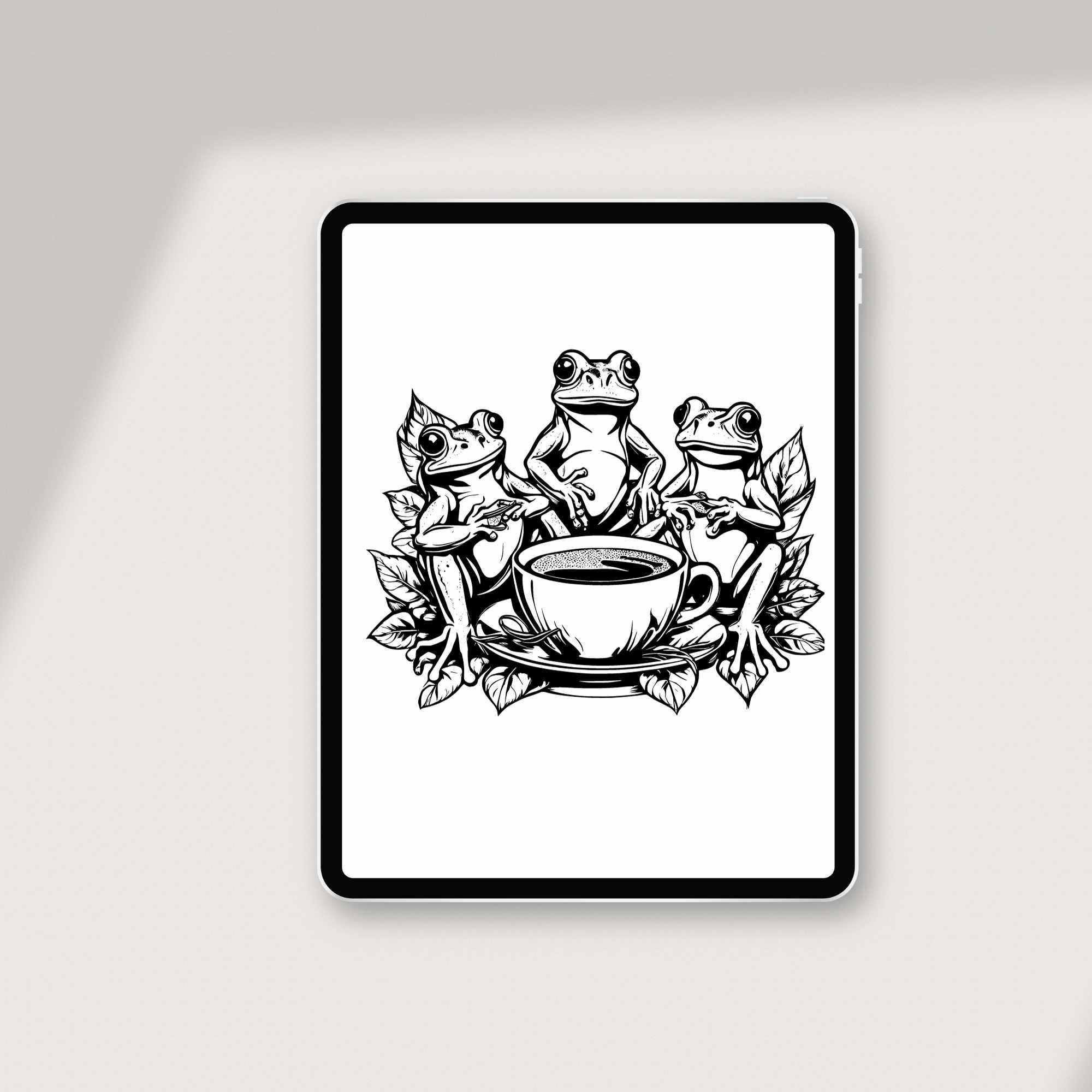 Coffee Frog Svg Png Pdf, Funny Frog on Leaf Design, Cute Frog Drinking ...