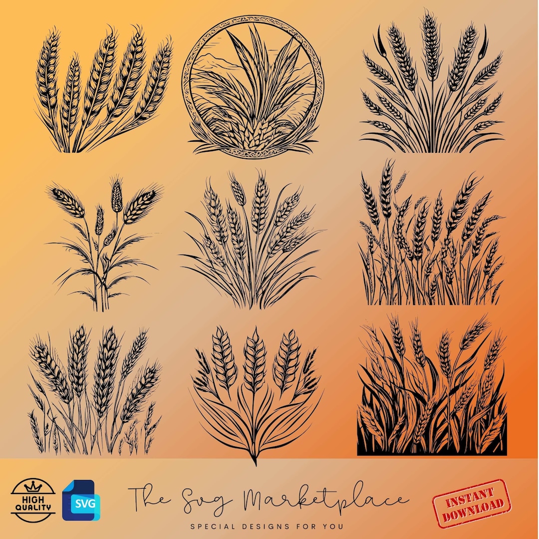 Wheat Rice SVG Design Files, Agricultural Plant Art, Farmer Gift, 9 ...