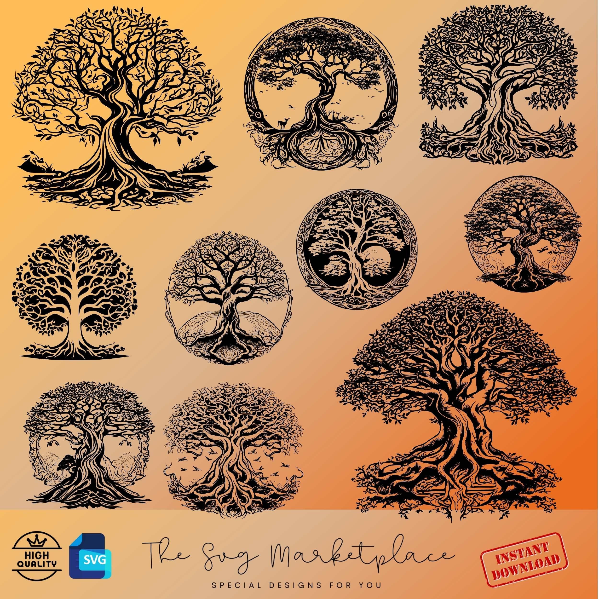 Banyan Tree SVG Files, Majestic Black Pen Drawing, Vector Stickers ...