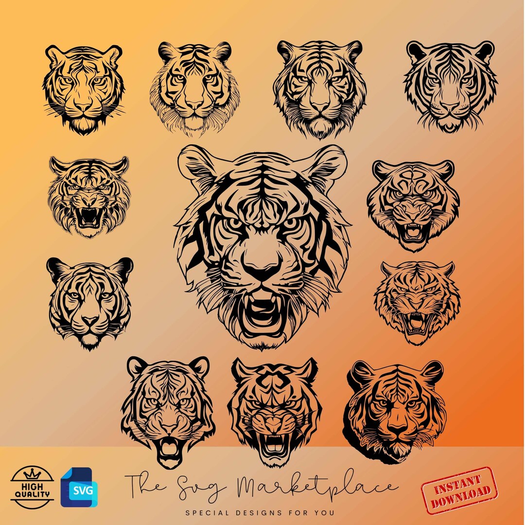 Wildlife Tiger Head Digital Design Collection - High-quality SVG/PNG ...