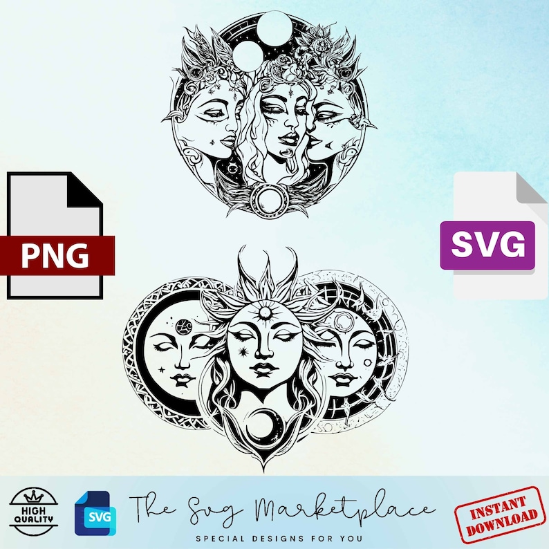 Triple Goddess SVG – Wiccan Pagan Symbol Digital Art (PNG, PDF) - Etsy ...