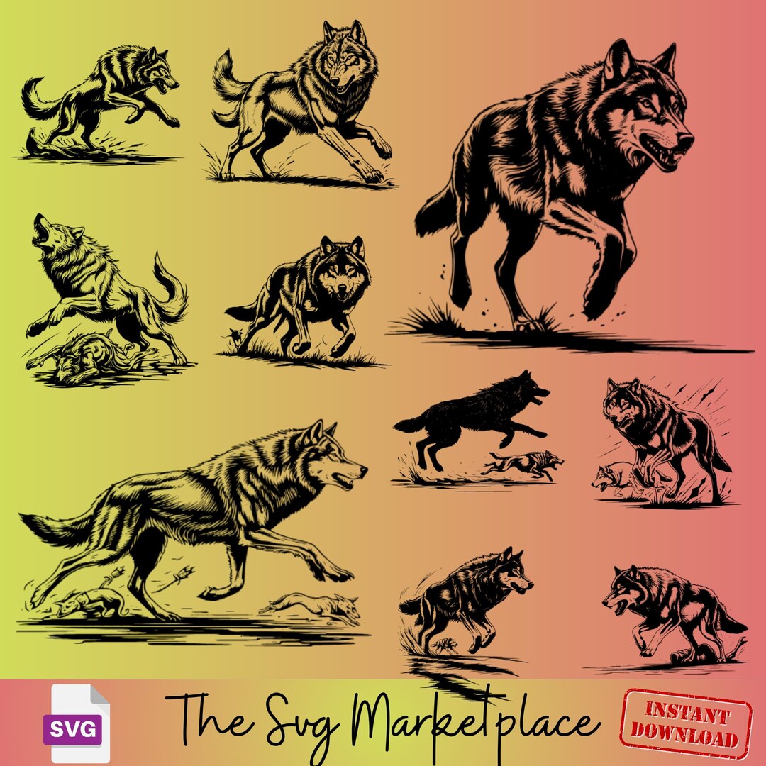 Wolf Running SVG Bundle | Wildlife Art, Hunter Designs (digital ...
