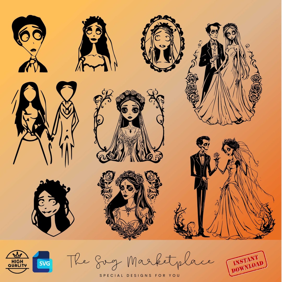 Corpse Bride SVG/PNG Pack - 9 Spooky Marriage Designs for Halloween ...