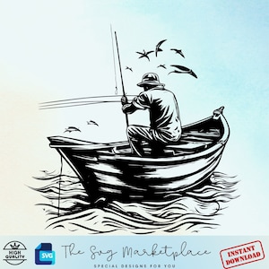 Fisherman Svg | Man Fishing Svg | Fishing by Boat | Fishing Svg | Boat ...